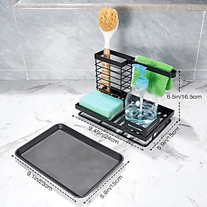 Purboah Kitchen Sink Caddy,Sink Organizer Sponge Holder with Removable Drain Tray and 2 Sponges,Brush Soap Dish Towel Holder