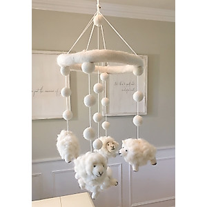 Wool Sheep Lamb Nursery Mobile for Baby's Room Crib Decoration