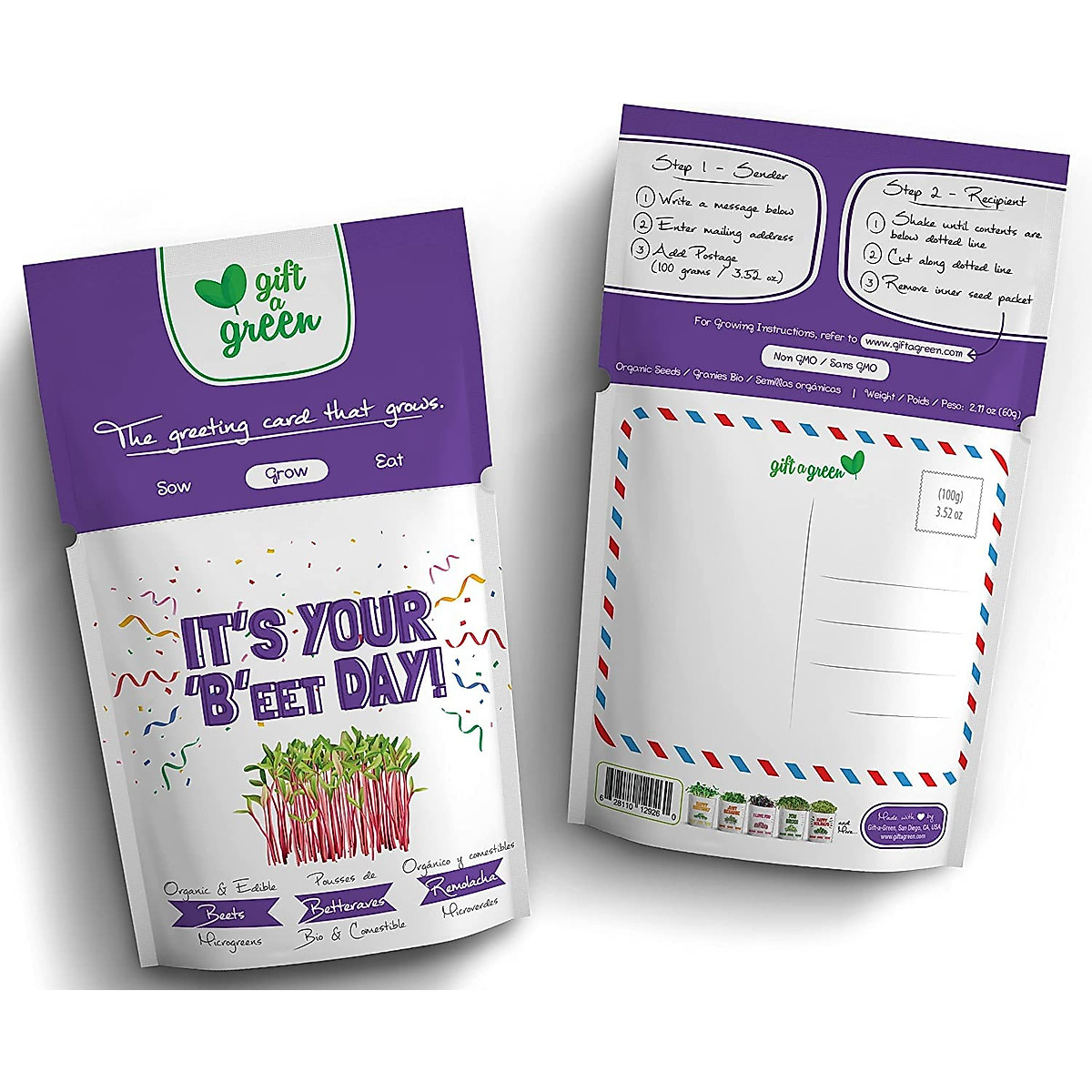 GIFT A GREEN IT'S YOUR BEET DAY Birthday Greeting Card Cards with Organic Microgreens! Just Like Post Cards, Simply Mail & Recipient Gets to Grow & Eat | Greeting Cards for All Occasions | 1 PACK