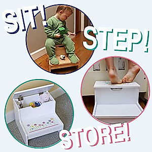 Personalized Blue Whale White Childrens Step Stool with Storage