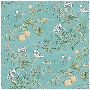 Floral Peel and Stick Wallpaper Contact Paper: Vintage Removable, Bird Stick on Wallpaper 17.7 x 118.1 inch Self Adhesive Green