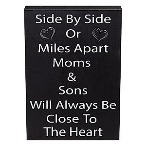 JennyGems Mom Gifts from Son, Mom and Sons Will Always Be Close to the Heart Wooden Sign and Wall Decor, Made in USA
