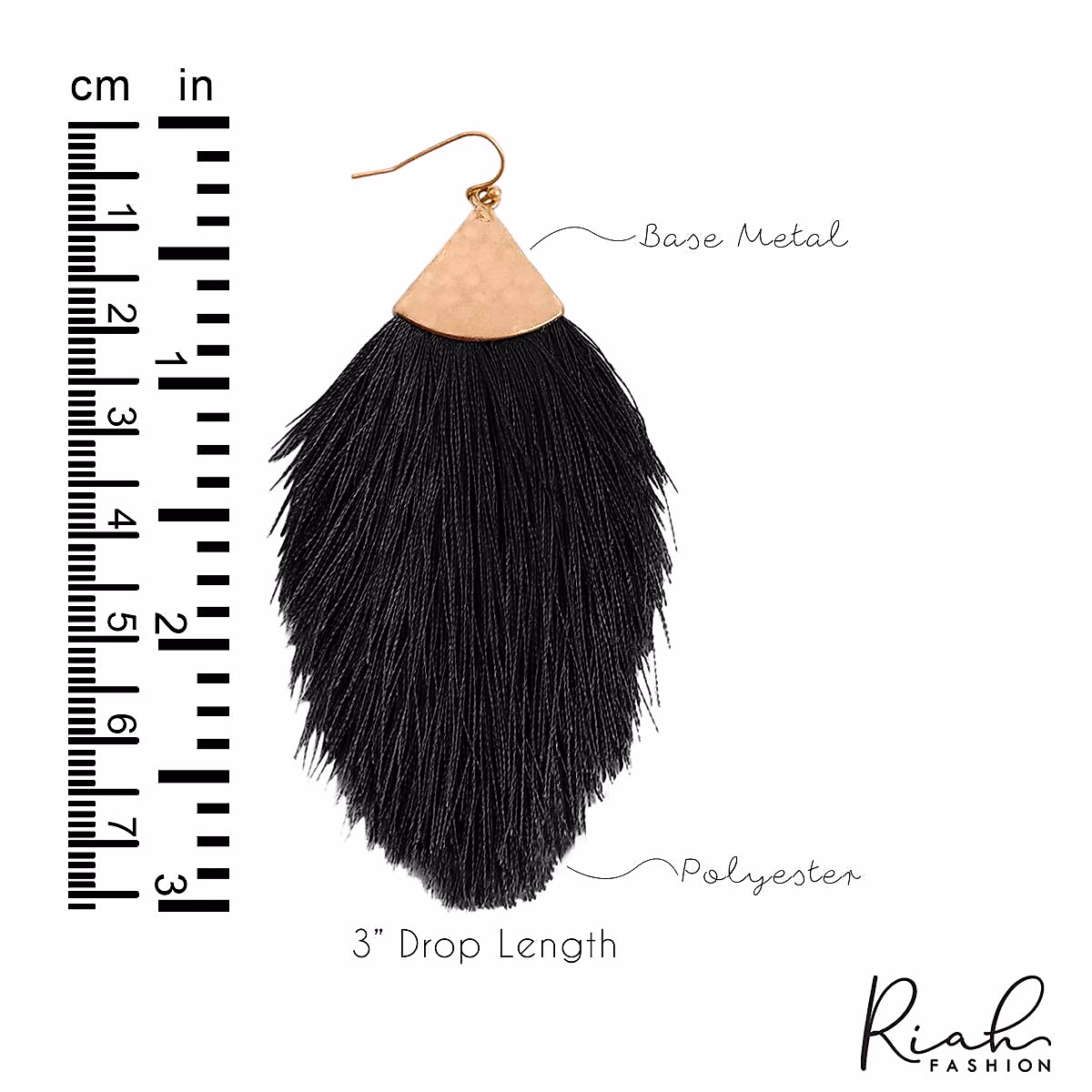 Bohemian Silky Thread Fan Fringe Tassel Statement Earrings - Lightweight Strand Feather Shape Dangles (Feather Fringe - Black)