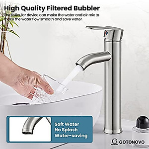 gotonovo Bathroom Sink Faucet Lavatory Vanity Mixer Bar Tap Combo Single Hole Single Handle Deck Mount with Water Supply Lines Brushed Nickel Vessel with Metal Pop Up Drain