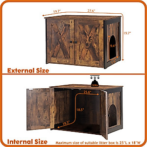 Dwanton Litter Box Enclosure, Cat Litter Box Furniture Hidden, Reversible Entrance Can Be on Left or Right Side, Wooden Cat Washroom Indoor, Rustic Brown, 27.6 Inches