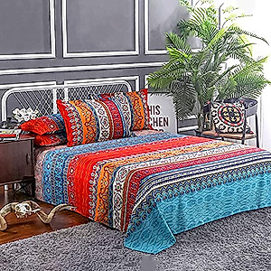 Boho Sheets Set (4 PCS) Boho King Size Colorful Tribal Striped Bed Sheets 14" Deep Pocket Ethnic Fitted Sheet Bohemian Flat Sheets 2 Pillowcases