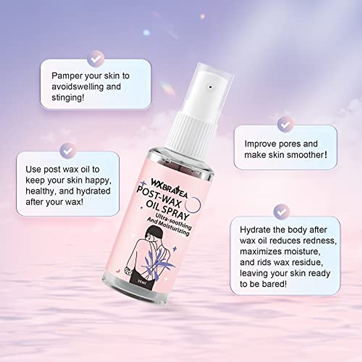 Roll on Wax Kit, WX BRAVEA Wax Roller Roll on Wax Warmer for Hair Removal, Soft Wax Depilatory Wax for Sensitive Skin, 1 Rose Wax&1 Honey Wax for Brazilian Wax, 100 Wax Strips&1 Post Wax Oil for Women and Men