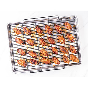 Baker's Secret Non Toxic Large Roasting Pan with 18" Rack, Roaster 100% Recycled Aluminum, Turkey Roasting Pan, Vegetables, Poultry, Easy-Release - The Natural Aluminum Collection