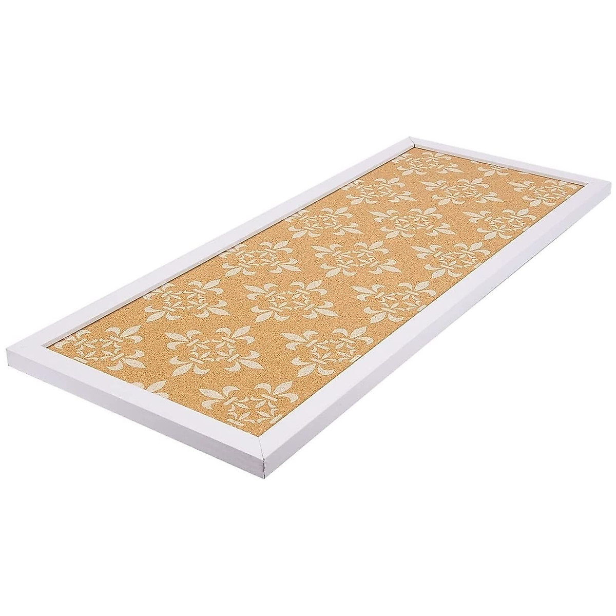 Long Decorative Cork Board for Walls, White Framed Tack Bulletin Board with Floral Print for Bedroom, Dorm Room (10 x 24 in)
