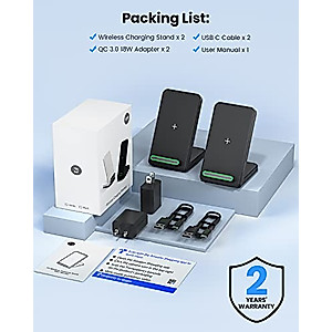GEEKERA Wireless Charger, 2 Pack Wireless Charging Stand, Qi-Certified Charging Station for iPhone 13/12/11/Pro/Pro Max/Mini/X/Xr, Wireless Charging Station for Samsung Galaxy Series (With AC Adapter)