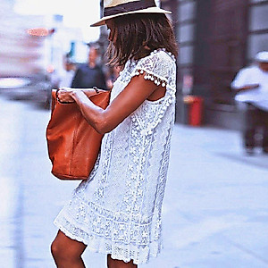 F_Gotal Womens Dresses Summer Casual Lace Tassel Mini Tank Dress Sleeveless Beach Sundress Evening Party Cocktail White