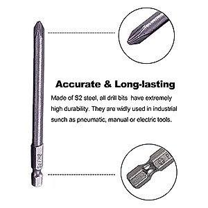 Rocaris 10pcs 1/4 Inch Hex Shank Long Magnetic Screwdriver Bits Set 4 in Power Tools (Slotted+Cross Head)