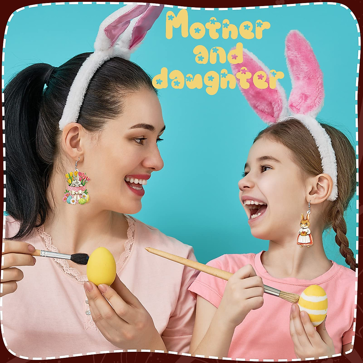 Ecally 12 Pairs Easter Acrylic Bunny Rabbit Funny Drop Dangle Cute Eggs Basket Bunny s for Women Girls Teens Gift Party