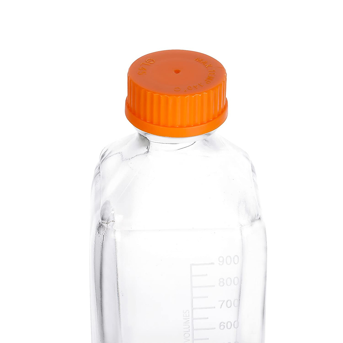 Moonetto 4 Pieces 1000ml Lab Square Graduated Glass Media Storage Bottle with GL45 Polypropylene Orange Cap