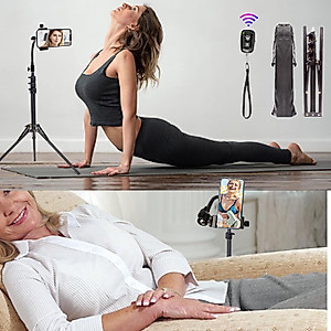 Phone Tripod, Phone Video Stand with Remote, Height Adjustable Ball Head, Gooseneck Phone Floor Holder for iPhone15, iPhone15 Plus, iPhone15 Pro, iPhone15 Pro Max, iPhone 14,14 Pro, Plus, 13, 12, 11