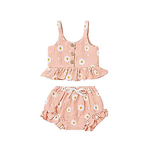 Noubeau Toddler Baby Girl Outfits Daisy Ruffles Halter Crop Top Bloomers Shorts Girl Summer Clothes (Pink, 4-5 Years)