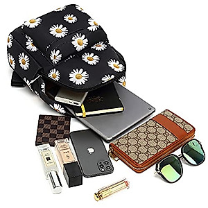 Yusudan Mini Backpack Purse for Women Girls, Floral Flower Small Backpack for Teens Kids School Travel (Daisy Black)