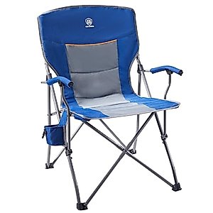 EVER ADVANCED Folding Camping Chair with Cup Holder Quad Padded Arm, Outside Portable Collapsible Steel Frame Oversized Heavy Duty Supports 300 lbs