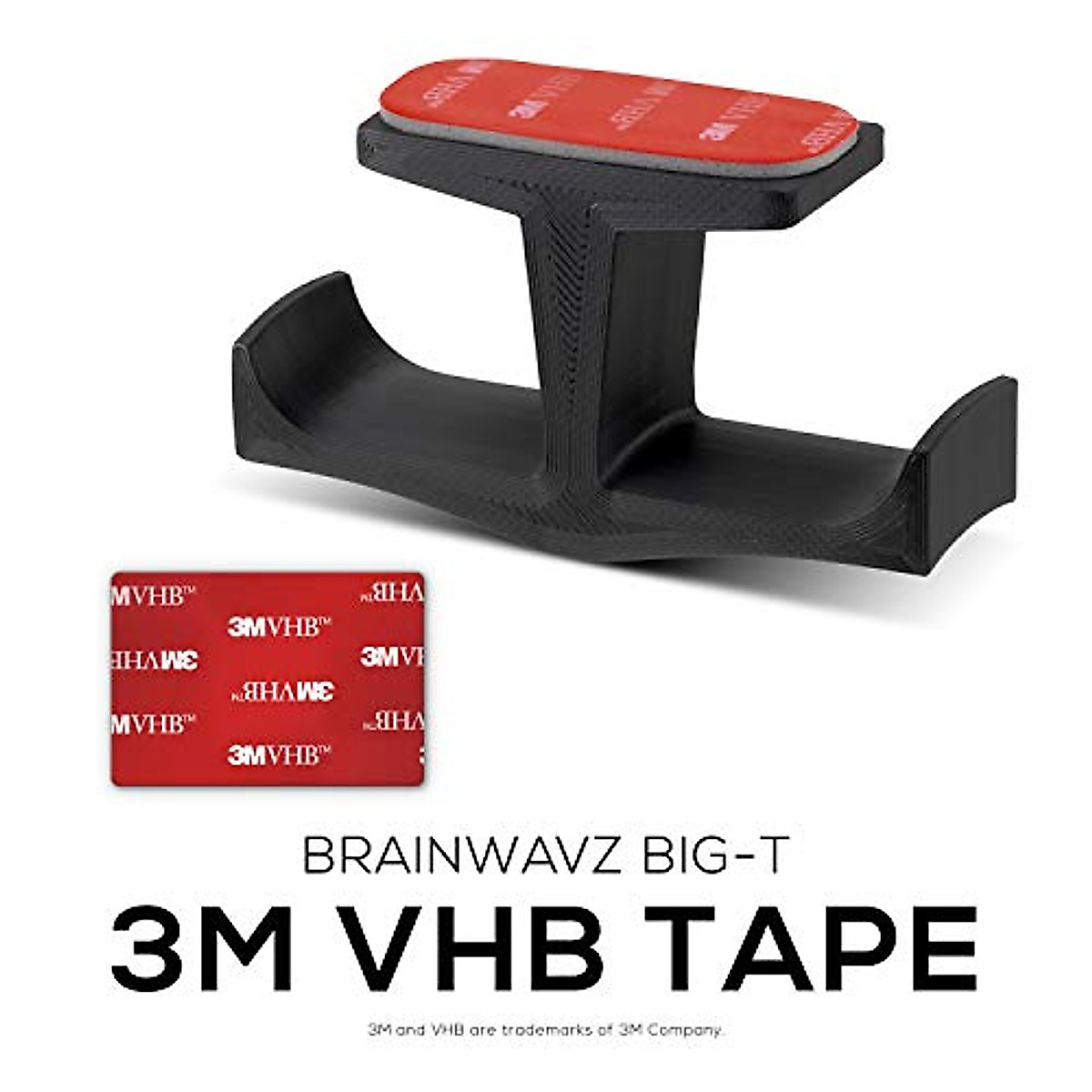 BRAINWAVZ BigT Dual Headphone Stand, Under Desk Hanger for Headphones, Gaming Headsets, Mobiles Accessories, Stick On, No Screws, Black (Big T)