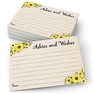 321Done Advice and Wishes Cards Sunflowers (50 Cards) 4x6 Rustic Kraft Watercolor Flowers for Wedding, Bridal, Retirement, Graduation, Anniversary - Made in USA - Tan