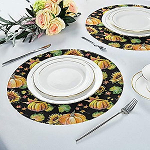 Placemats for Dining Table Mats - Autumn Pumpkins Sunflowers Leaves Branches Place Mat Holiday Place Mats Home Decoration 15.4 inch