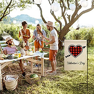 2 Pieces 12 x 18 Inch Holiday Garden Flags, Valentine's Day Garden Flag Buffalo Plaid Heart Garden Flag and St. Patrick's Day Shamrock Garden Flag for Valentine's Day Holiday Party Decoration