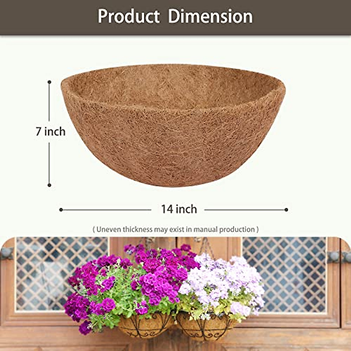 GreatBuddy 4 Pcs Coconut Hanging Basket Liners 14 Inch, Sturdy Round Coco Liners for Planters, Perfect Replacement for The Old, 100% Natural, Easy to Straighten Out