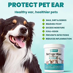 MEDUWEDU Ear Cleaner Finger Wipes 60 Counts, Dog Ear Cleaner, Grooming Kit Care for Dogs and Cats, Soft & Easy Otic Cleaning Pads, Remove Wax, Dirt & Stop Smelly, Itchy, Non-Irritating, Coconut Scent