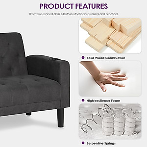 TYBOATLE 62" W Loveseat Sofa w/ 2 USB Charger Ports and 2 Cupholders, Mid-Century Modern Tufted Linen Fabric Small Love Seat Couches for Compact Living Room, Bedroom, Apartment, Dorm (1, Dark Grey)