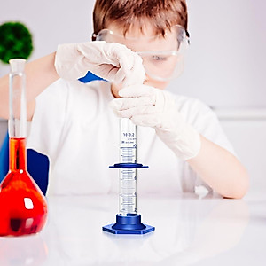 Thick Glass Graduated Cylinder Measuring Liquid Lab Cylinders with Anti-Falling Plastic Base and Bumper Guards (Glass, 10ML)