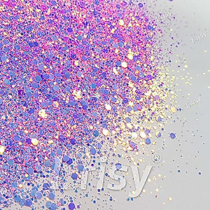 Lrisy Iridescent Soft Pink Neon Chunky Glitter,Bulk for Powder Craft Glitter Flake Epoxy Resin,Slime,Body Face,Tumblers,Nail&Arts Painting 55g