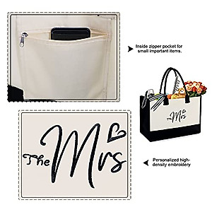 BeeGreen Canvas Tote Bag 12OZ Cute Bees & Canvas Tote Bag for Women with Zipper Pocket Personalized Gifts Embroidery Monogram Tote 13OZ Intial Tote Beach Bag