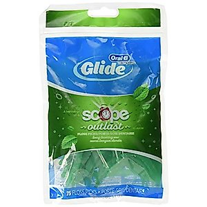 Glide Plusx 40mm Outlast Floss Picks Long Lasting Mint, 75 Count (Pack of 3)