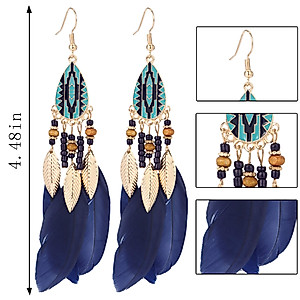 Kinimore 12 Pairs Women Feather Earrings Vintage Bohemian Earrings Long Drop Dangle Earrings Set With Dream Catcher Design Christmas Gift