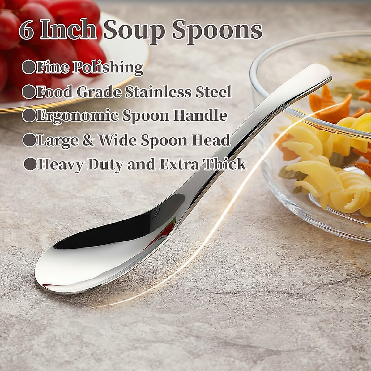 Soup Spoons,4 Pieces Stainless Steel Asian Soup Spoon 6.3 Inch Heavy-Weight Short Handle Ramen Spoons,Thickened Spoons Silverware for Christmas, Thanksgiving Day, Housewarming.