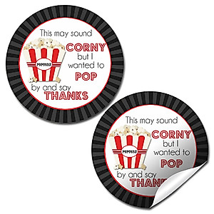 Corny Pop by Say Thanks Popcorn Appreciation & Encouragement Sticker Labels, 40 2" Party Circle Stickers by AmandaCreation, Great for Teachers, Co Workers, Anyone Who Needs to Feel Appreciated