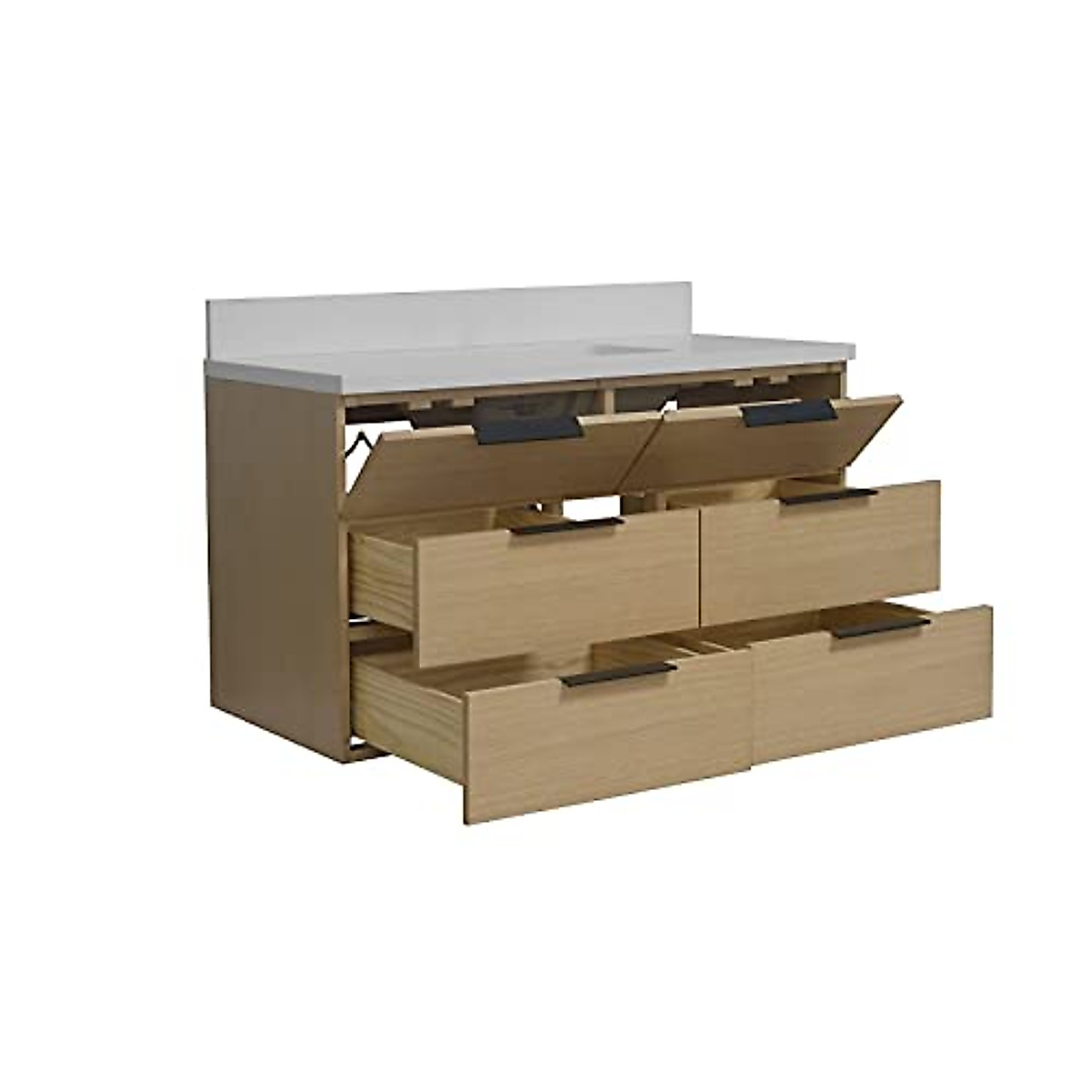 Kitchen Bath Collection Oslo 42-inch Floating Wall-Mounted Bathroom Vanity: Includes Blonde Wood Cabinet with Matte White Countertop and White Ceramic Sink