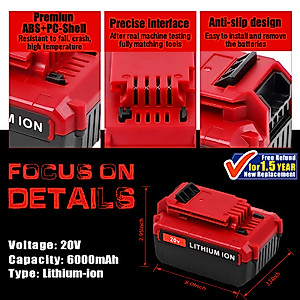 TenHutt 【Upgrade】 2Pack 20V 6.0Ah Max Replace Battery for Porter Cable 20V Lithium Battery Compatible with PCC685L PCC680L PCC682L PCC6 20V Cordless Power Tools