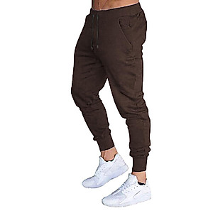 BUXKR Men's Slim Joggers Workout Pants for Gym Running and Bodybuilding Athletic Bottom Sweatpants with Deep Pockets,Brown,S