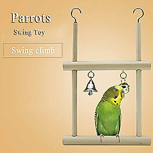 YITAQI Parrots Swing Toy,Natural Wooden for Parakeets Cockatiels Conures Macaws Finches Bird Cage Hammock Birds Perch Bird Stand(A)