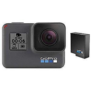 GoPro HERO6 Black + Extra Battery - E-Commerce Packaging - Waterproof Digital Action Camera with Touch Screen 4K HD Video 12MP Photos Live Streaming Stabilization