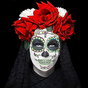 Temporary Face Tattoos, 6 sheets Day of the Dead Decorations Glow in The Dark,Sugar Skull Stickers Halloween Makeup for Men and Women (Face Tattoos)