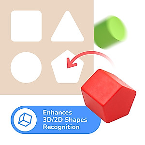 Bimi Boo Wooden Shape Sorter Toy for Babies - Classic Montessori Shape Sorter with Noise-Reducing Silicone Pad - Perfect Sorting Toy for Toddlers (8 Various Blocks, 1 Box, 1 Silicone Pad)