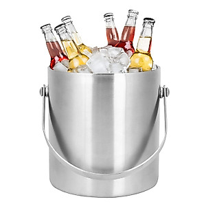 Ice Buckets for Parties, 2L Stainless Steel Ice Bucket with Lid, Double Layer Insulation, Portable Insulated Ice Bucket with Lid, Bar Supplies, Ice Cooler for Party