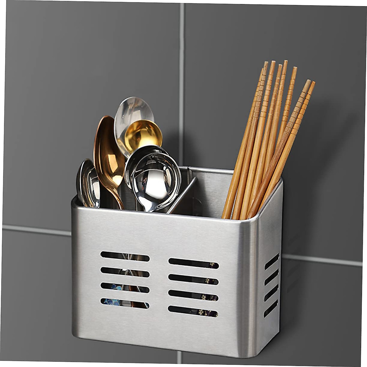 Angoily Stainless Steel Chopstick Holder Bar Table Chopsticks Racks Utensil Drying Rack Basket Straw Dispenser Metal Stand Metal Chopsticks Utensil Holder Pipette Multifunction