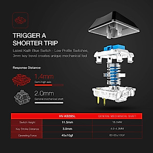Mechanical Keyboard HAVIT RGB Backlit Wired Gaming Keyboard Extra-Thin & Light, Kailh Latest Low Profile Blue Switches, 104 Keys N-Key Rollover HV-KB395L (Black) (Renewed)