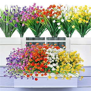 WXBOOM 10pcs Artificial Flowers for Outdoors, UV Resistant Plastic Flowers Fake Plants Fall Flowers in Bulk for Indoor Wedding Hanging Planters Outside Decorations (5 Colors)