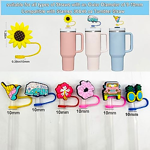 12PCS Straw Cover Cap, Cute Summer Straw Cover for Stanley 30&40 Oz Tumbler, Straw Topper for Stanley Cup in different Shapes,Straw Protectors Drinking Straw Caps for 10 mm Straws