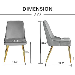 KithKasa Dining Chairs Set of 4 Upholstered Mid-Century Modern Velvet Accent Desk Chair with Gold Legs for Kitchen Living Room Grey…