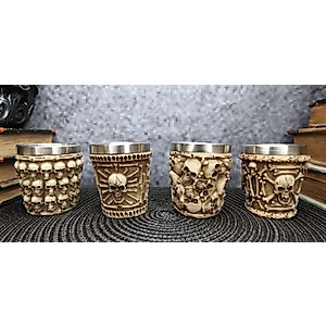 Ebros Ossuary Macabre Graveyard Piled Up Morphing Skulls And Skeleton Bones Resin Shot Glass With Stainless Steel Inner Cup Liner Skeleton Skull Shooter Drinkware Decor